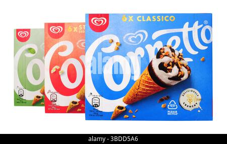 Walls multi pack cornetto boxes containing mint, classico, and ...