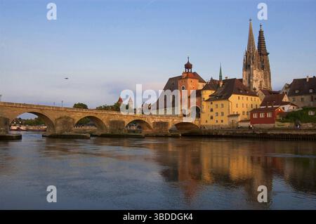 Regensburg Cathedral, view from the Stone Bridge, autumn, Regensburg ...