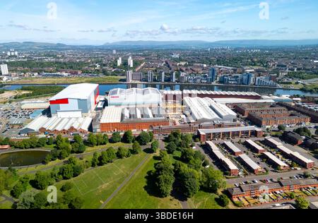 Aerial view of BAE Systems shipyard at Govan on River Clyde, Glasgow ...