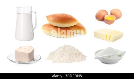 Baked patties and ingredients isolated on white, set Stock Photo - Alamy