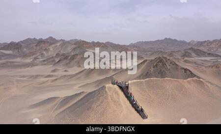 Aerial view of the unique black Yardang landform of Heidushan Scenic ...