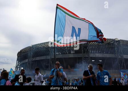 Scudetto Napoli fans outside and inside the Maradona stadium for Napoli ...