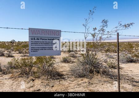 Warning signs outside Edwards Air Force Base in Southern California ...