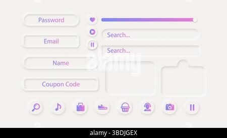 Neumorphism Button Label Frame White 3d Elegant Shadow Web Vector Icon ...