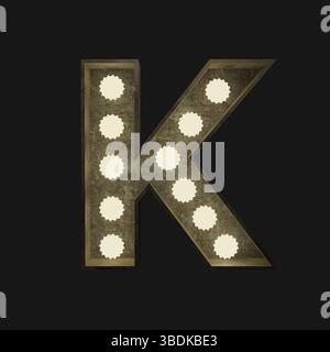 Metal letter T with small lamps on a dark background, 3d rendering ...