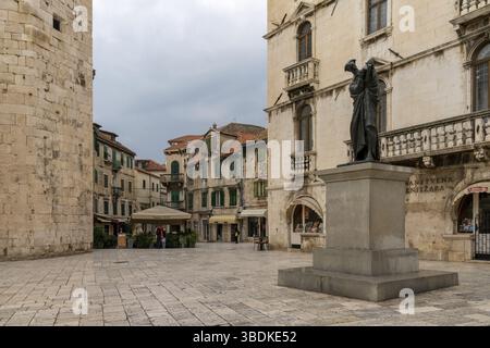 A square in the historic center of Split, an ancient city in Croatia ...
