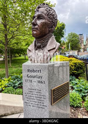 Robert Gourlay statue in St. James Park, Toronto, Canada. Bronze bust ...