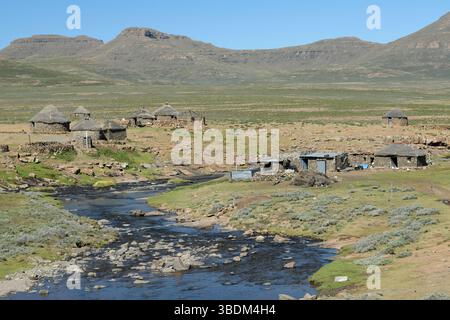 Basotho people living in stone houses, view of homes in remote ...