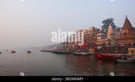 India, Uttar Pradesh, Varanasi, Beautiful Panoramic View of Varanasi ...