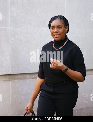 Conservative Party leader Kemi Badenoch speaks with the media during a ...
