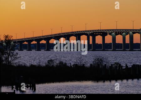Bay St. Louis Bridge passes behind an inlet at Henderson Point in Pass ...