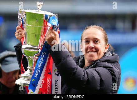 Rangers manager Jo Potter with the trophy following the Scottish Gas ...