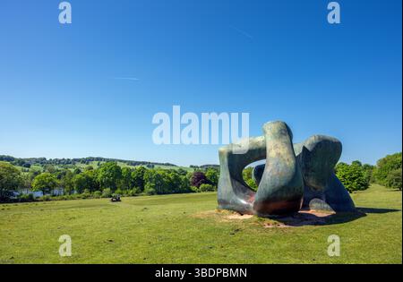 Large Two Forms (Bronze, 1966) by Henry Moore looking towards the River ...
