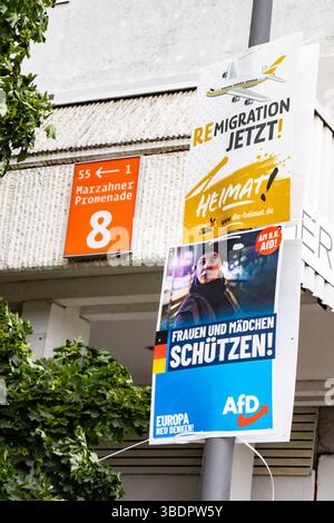 Wahlplakat der AfD und Plakat mit Aufforderung zur Remigration in ...