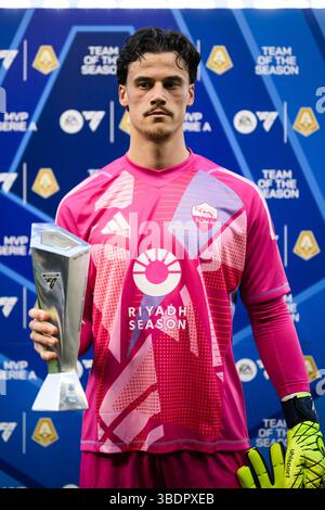 Turin, Italy. 25th May, 2025. Roma' Mile Svilar poses with "MVP Best ...