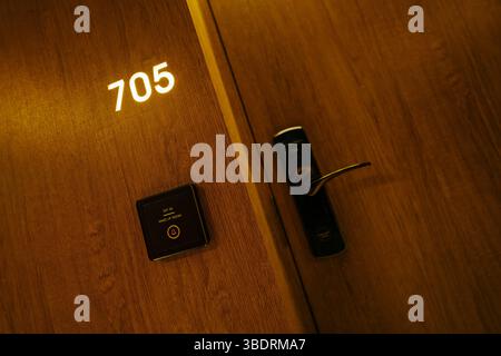 closeup hotel door locking system for privacy safety room double lock ...