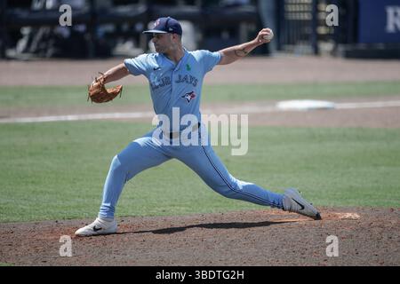 Toronto Blue Jays pitcher Mason Fluharty (68) delivers a pitch against ...