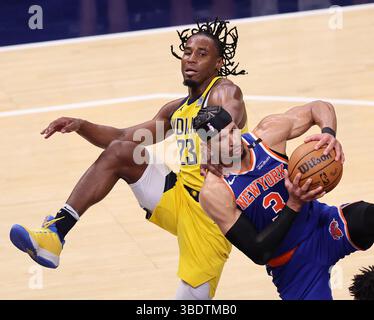 New York Knicks' Josh Hart reacts during an NBA basketball game against ...