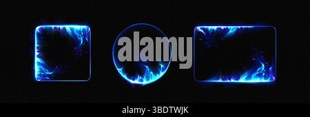 Square and round blue fire frames png isolated on transparent ...