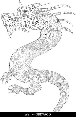 Head of chinese dragon in zentangle style for tatoo. Black and white ...