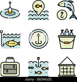 Various fishing related icons set. Fishing Vector Color Icons. Catch ...