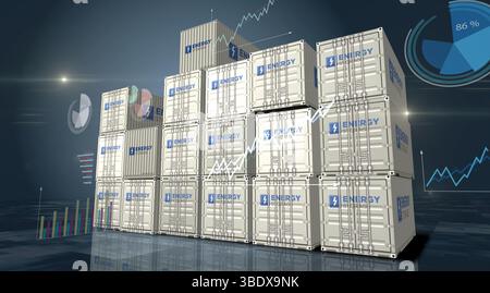 Energy storage cargo containers on charts and diagrams business concept ...