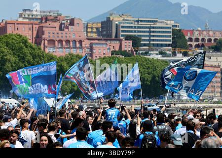 Napoli, Italy. 26th May, 2025. Napoli players celebrate on an open-top ...