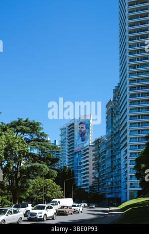 The graffiti of Argentine football star, Lionel Messi is painted on a ...