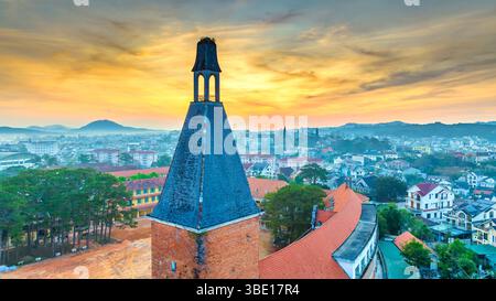 Aerial view of Da Lat Pedagogy college with ancient French architecture ...