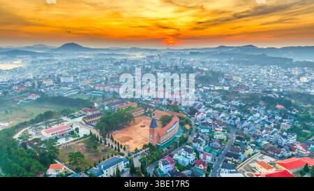 Aerial view of Da Lat Pedagogy college with ancient French architecture ...