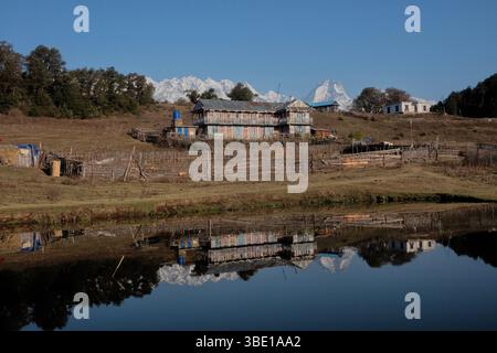Paldor Peak, Ganesh Himal, and teahouse reflection from the Tamang ...