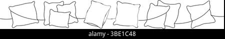 Set of fluffy pillows one line continuous drawing. Orthopedic pillows ...