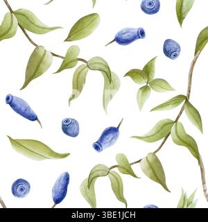 Watercolor illustration of blueberry branches with ripe berries ...