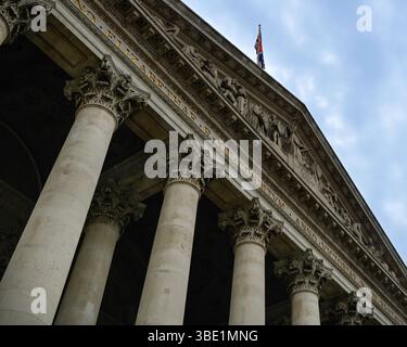The Corinthian columns of the facade of the Royal Exchange in the City ...