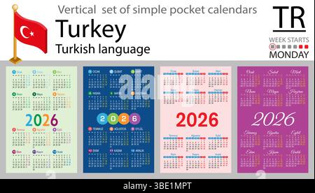 Turkish language. Turkey vertical Set of pocket calendars for 2026 (Two ...