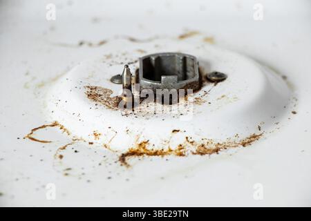 Dirty gas stove surface with grease stains and burn marks close-up ...