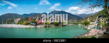 Panoramic View of Ganga River, Lakshman Jhula, and Tera Manzil Temple ...