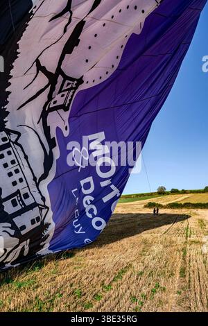 France, Haute Loire, Air Balloon Flight, Landing and balloon deflating ...