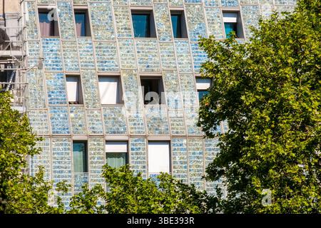 France, Paris, Emmaüs social housing building covered with solar panels ...