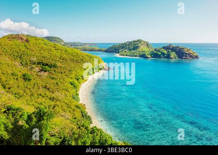 Drawaqa Island and Nanuya Balavu Island, top view, Yasawa islands, Fiji ...
