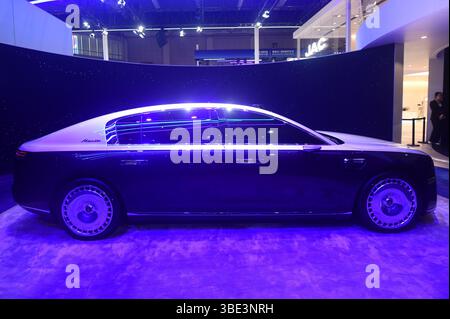 A Huawei MAEXTRO S800 ultra-luxury car displayed at the 2025 Shanghai International Auto Show in ...