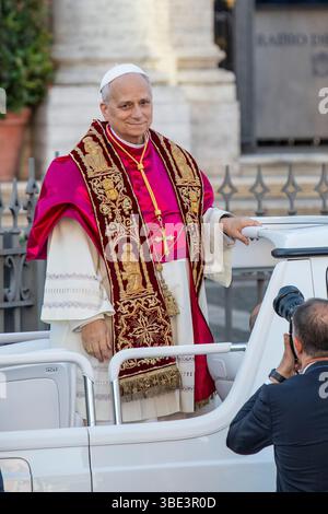 Pope Leo XIV, on his popemobile, tours St. Peter's Square at the ...