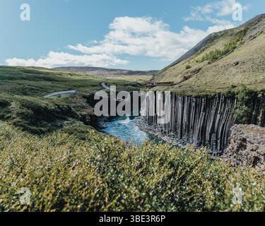 Aerial View of Studlagil Canyon with Basalt Columns and River Stock ...