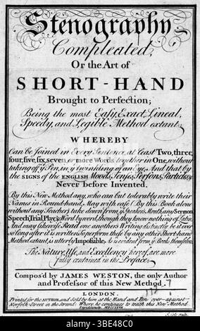 The title page of 'Stenography Compleated' (1727), a shorthand textbook ...