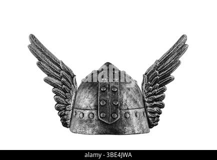 Medieval knight helmet with wings isolated on white background with ...