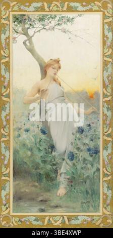 Jean Alfred Marioton - A Maiden Among The Flowers Stock Photo - Alamy