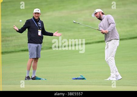 May 27, 2025: Max Homa (USA) hits off the chipping green at the ...