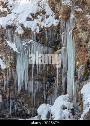 Macro shot stalagtities ice frozen Drung waterfall in Tanmarg Gulmarg ...