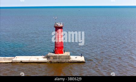 Aerial photograph of the lighthouse that protects Sheboygan Harbor ...