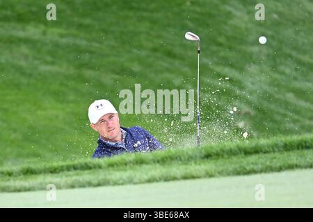 Jordan Spieth hits to the 13th green during a practice round for the ...